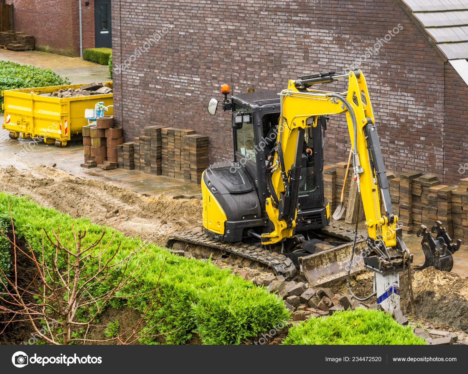 Digger Machine Working Garden Construction Modern Neighborhood Stock ...