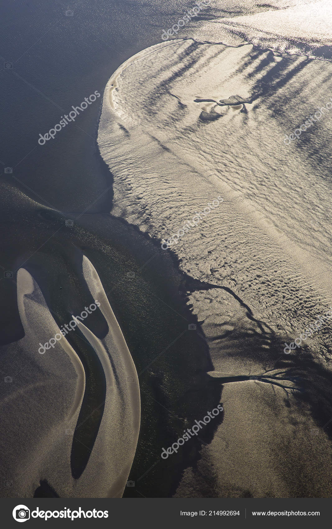 Aerial View Estuary Mudflat Wetland Shore Ameland Island Reflecting ...