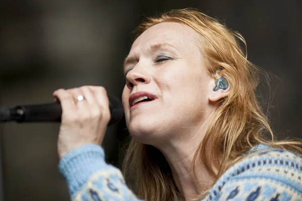 Traena, Norway - July 11 2015: concert of Norwegian singer Anneli ...