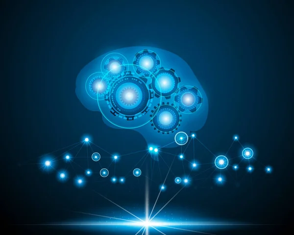 AI Robot brain, over blue background with data network online ...