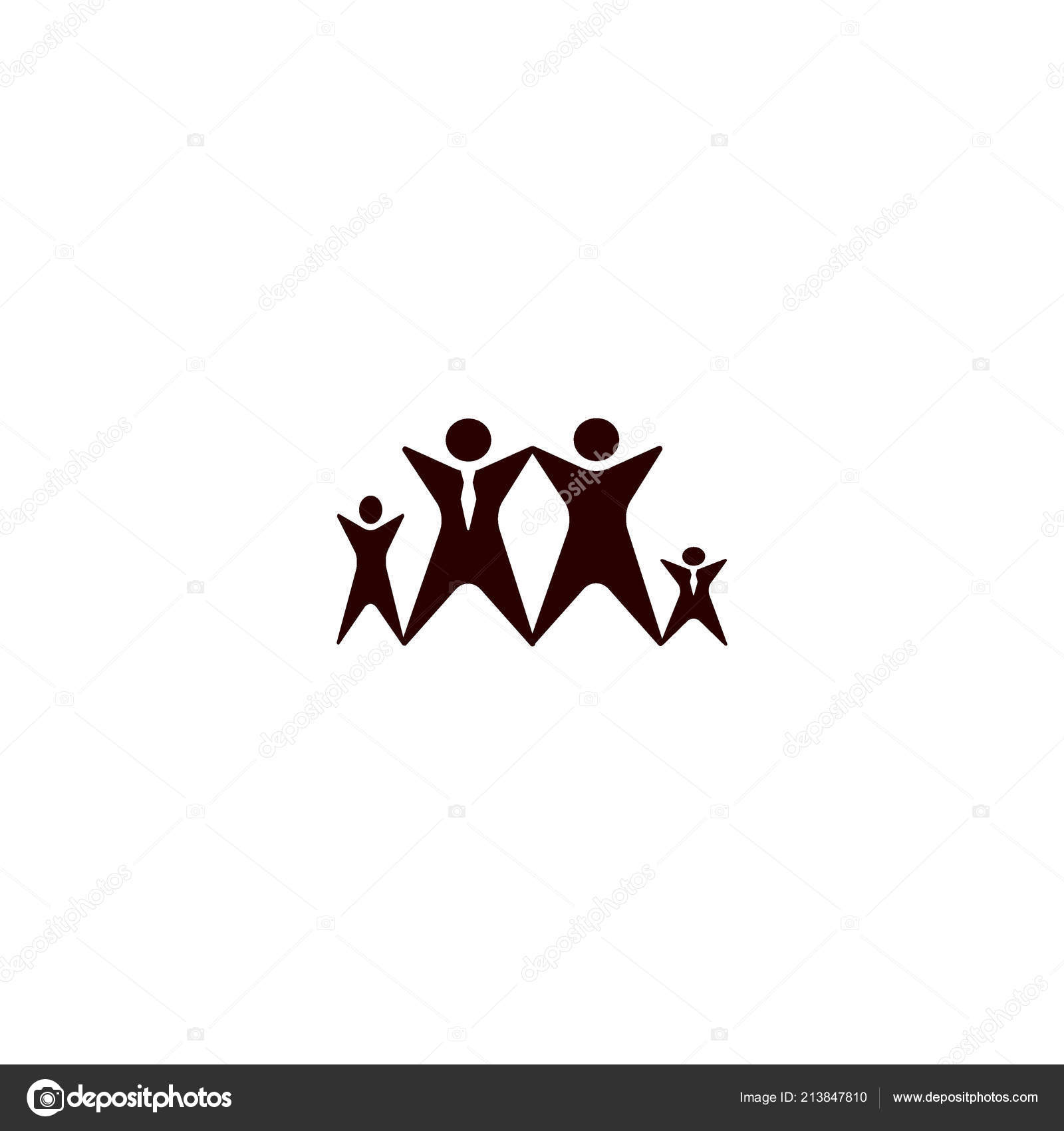Vector Icon Four People Standing Together Raised Hands Stock Vector by ...