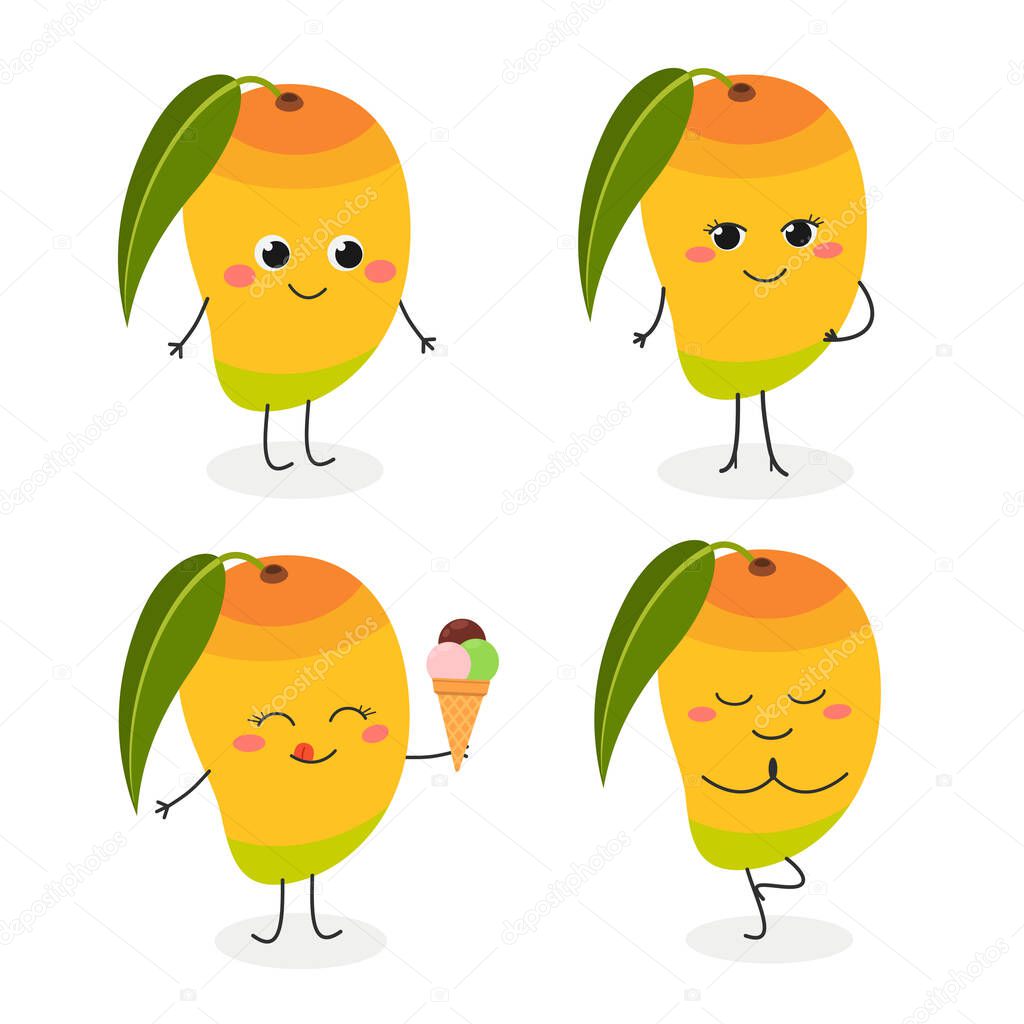 Mango personaje de dibujos animados emoticono conjunto vector ...