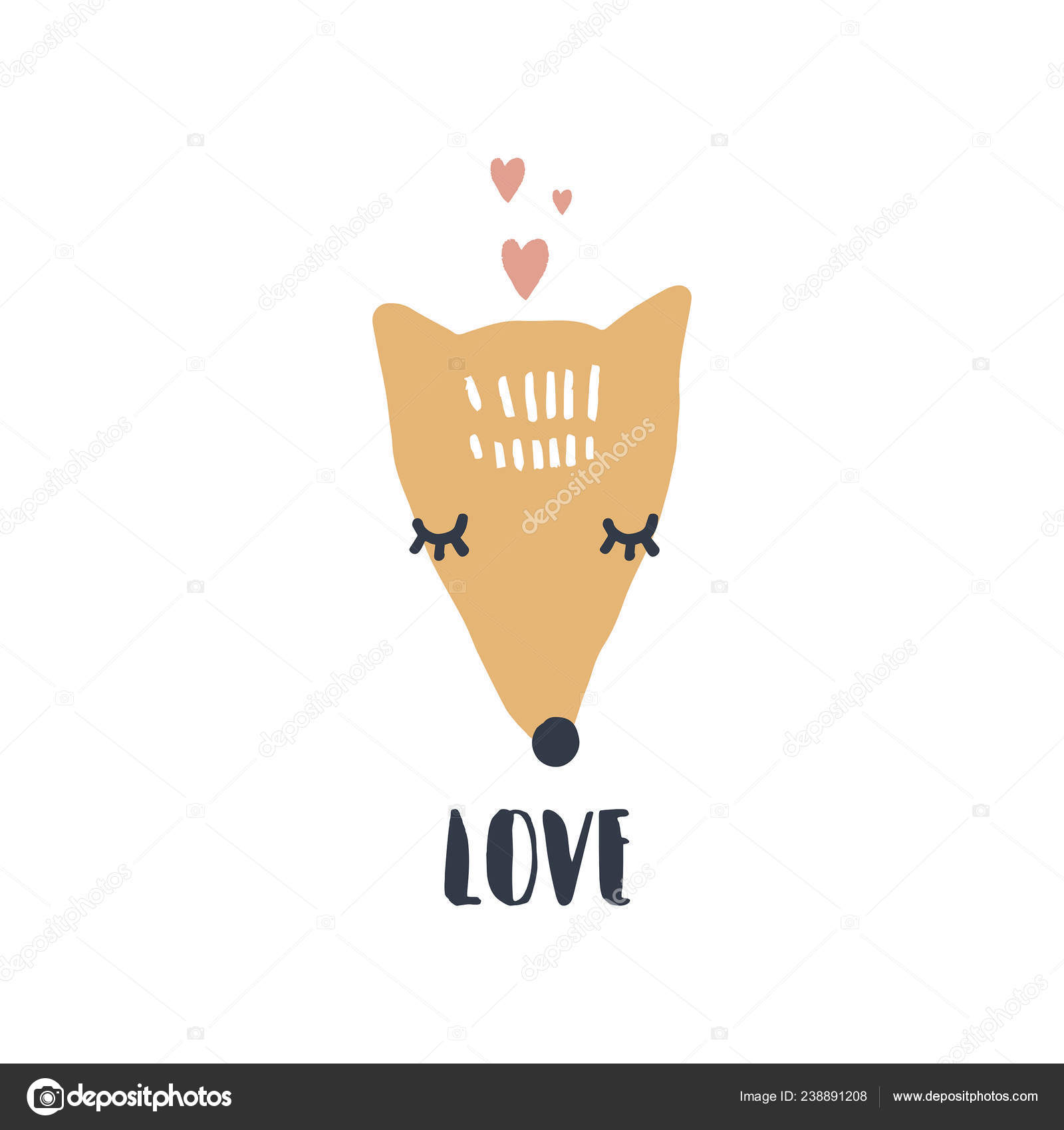 Vector Cute Little Fox Face Art Poster Banner Element Childrens Stock ...