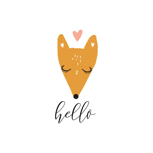 Vector Cute Little Fox Face Art Poster Banner Element Childrens Stock ...