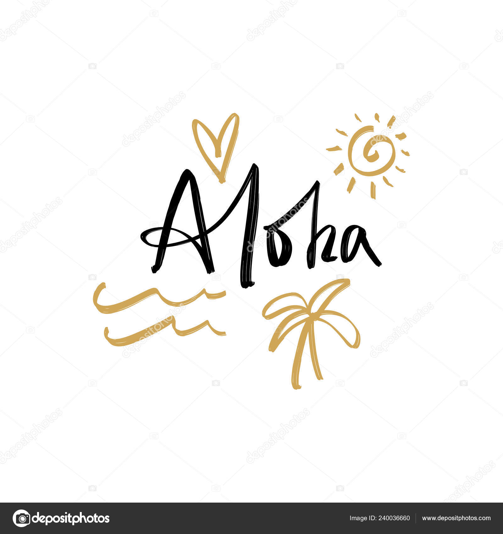 Aloha Lettering Text Vector Hand Drawn Symbols Set Stock Vector Image ...
