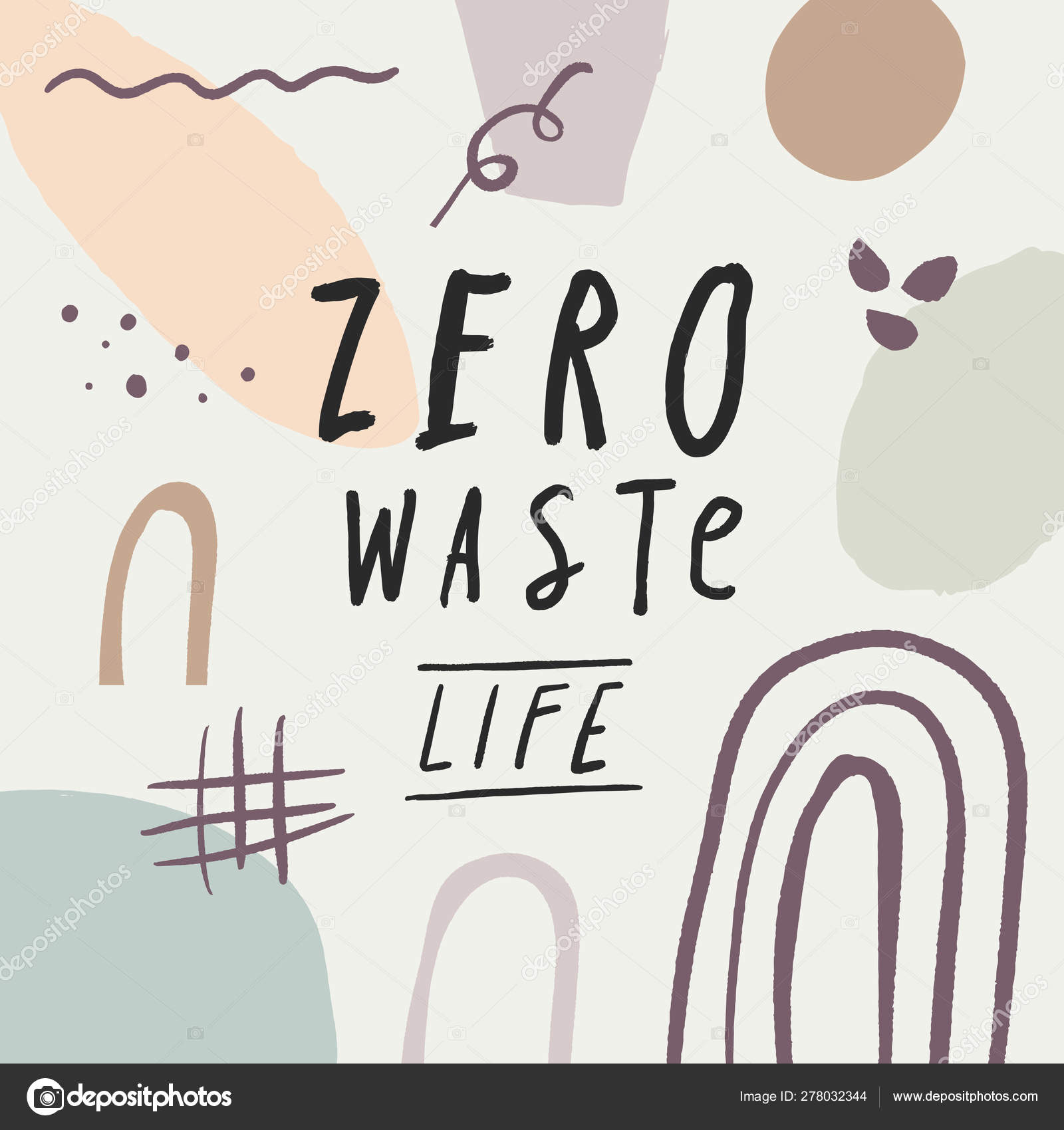 Zero waste. Hand drawn illustration. Creative poster with lettering ...