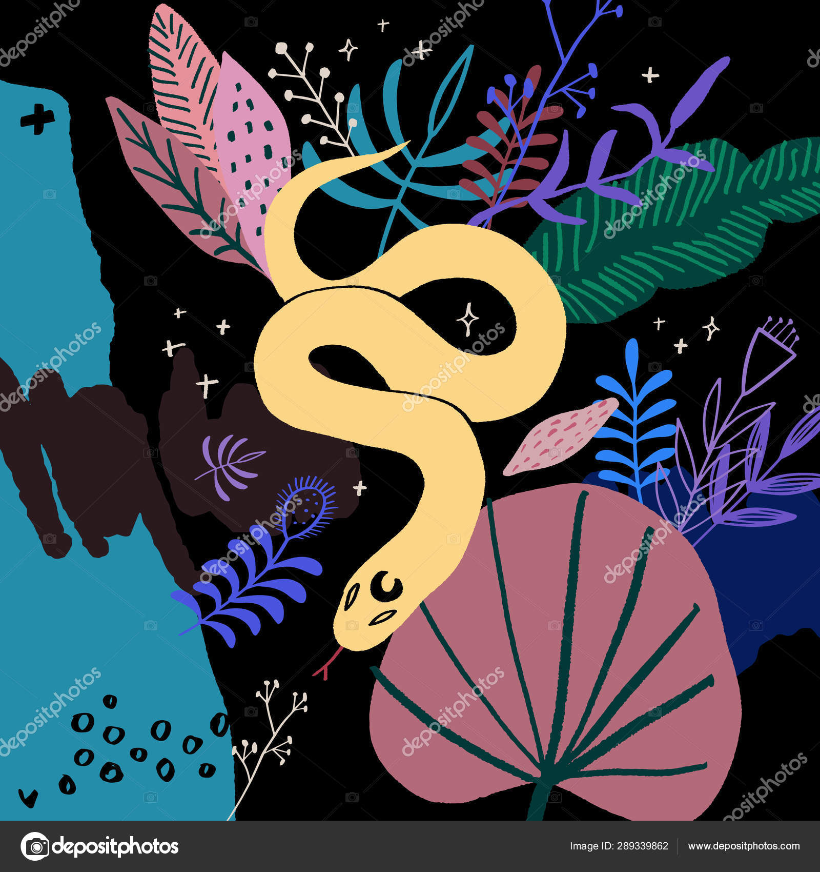 Handdrawn snake. Isolated tropical reptile modern abstract art. Vector ...