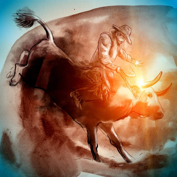Rodeo Hand Drawn Illustration Freehand Drawing Painting Vector — Stock ...