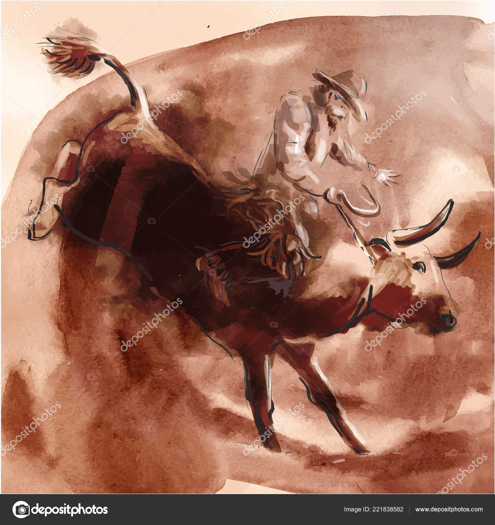 Rodeo Hand Drawn Illustration Freehand Drawing Painting Vector — Stock ...