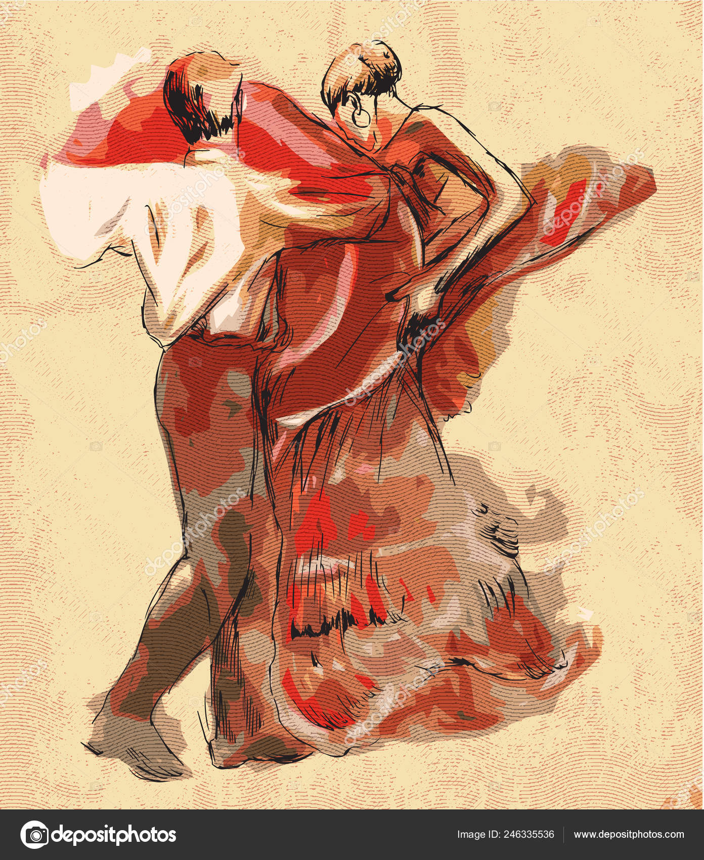 Spanish Dancers Hand Drawn Vector Illustration Freehand Sketching ...