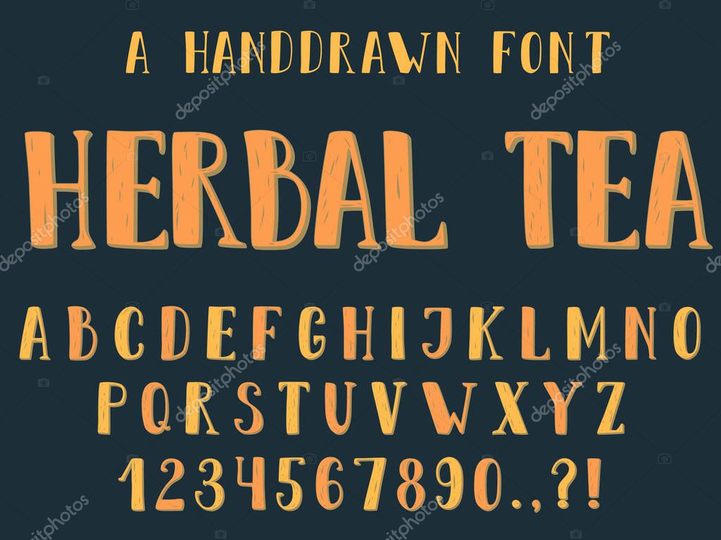 Tinta dibujada a mano sin alfabeto serif. Letras y símbolos altos y ...