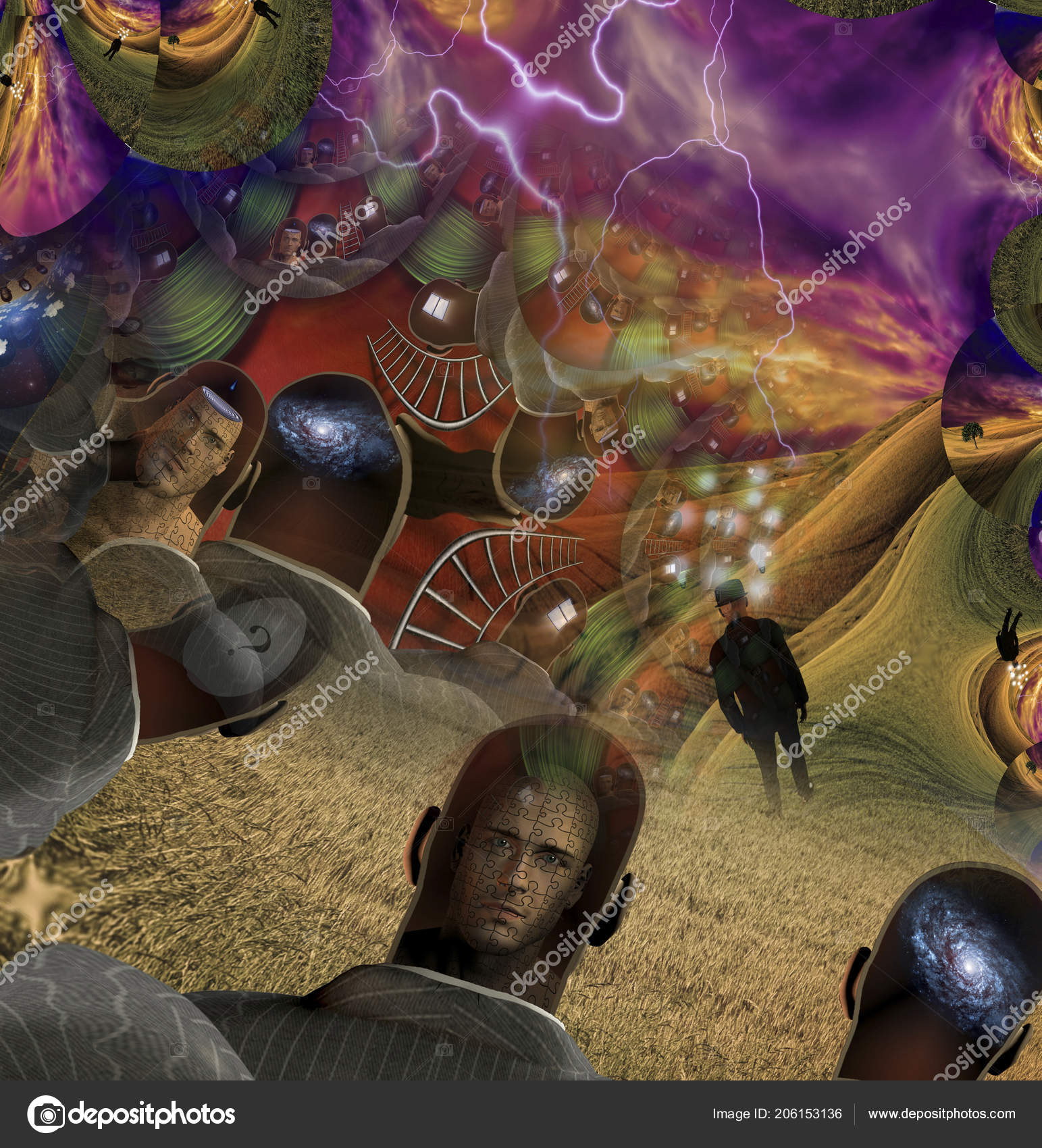 Strange Surreal Symbolic Composition Mens Minds Showing Galaxy Another ...