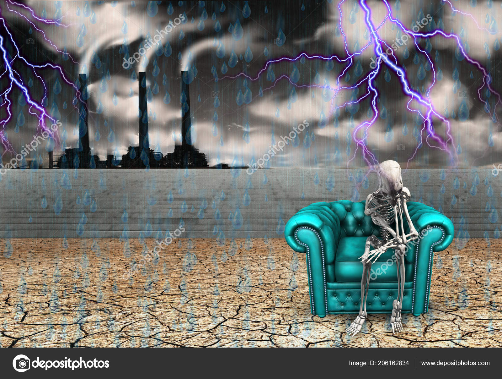 Human Skeleton Factory Pouring Rain — Stock Photo © rolffimages #206162834