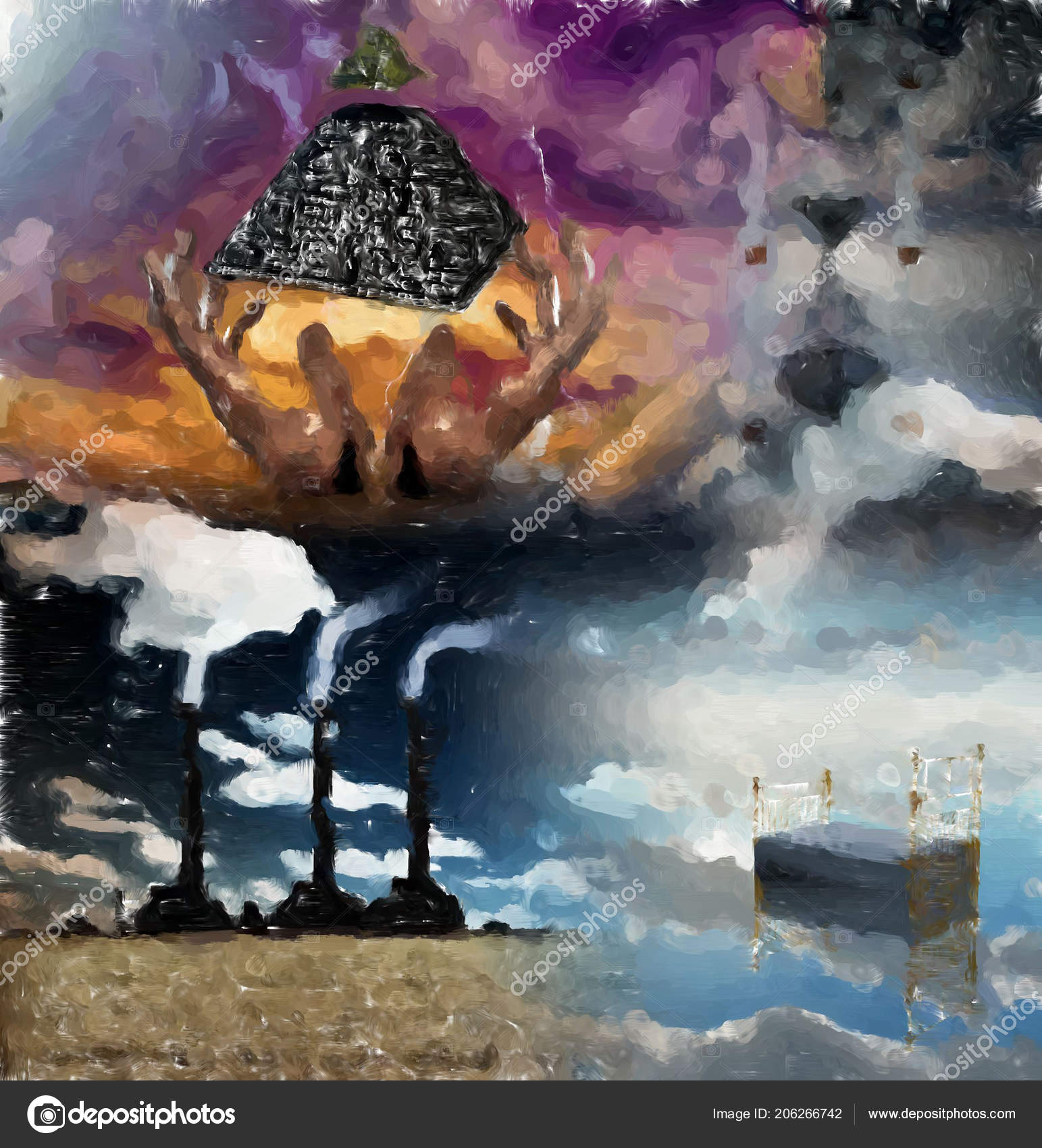 Complex Surreal Scene Mason Symbol Factory Field Rendering Stock Photo ...