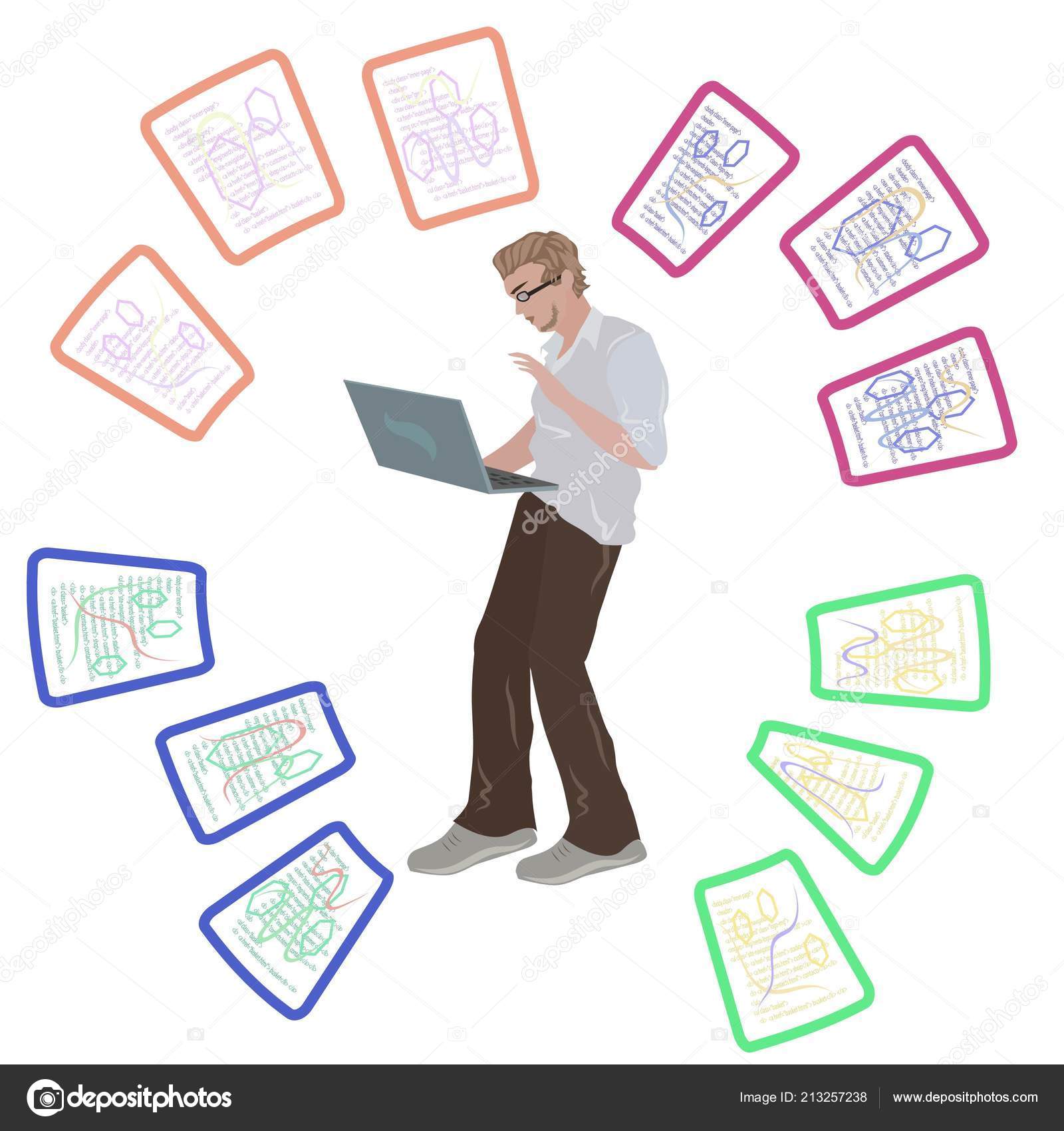 Neural Network Man Student Programmer Laptop Stock Illustration by ...
