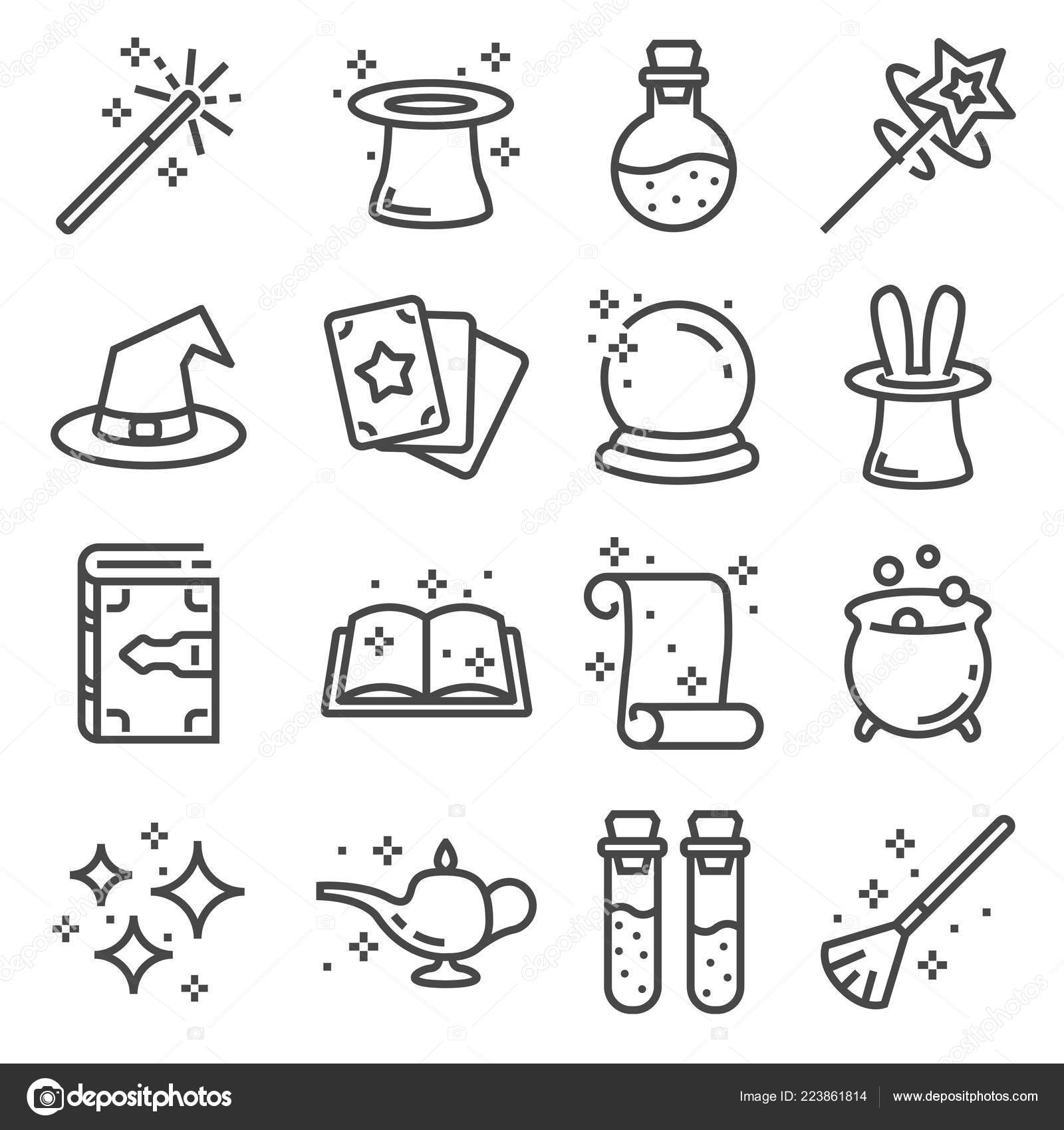 Vector Line Magic Icons Set Contains Icons Magic Hat Wand Stock Vector ...
