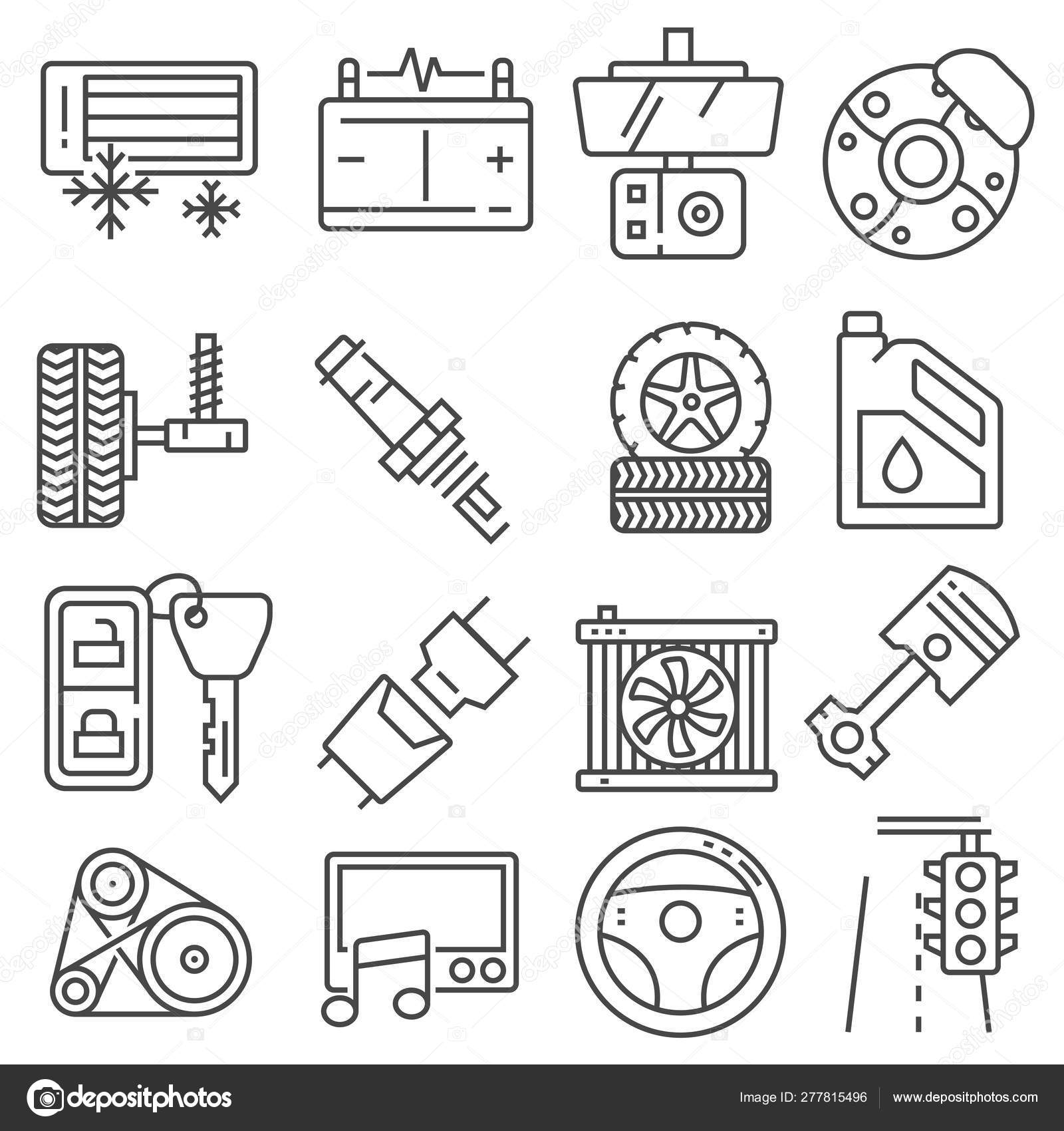 Vector illustration Car parts line icons set. Auto service repair ...