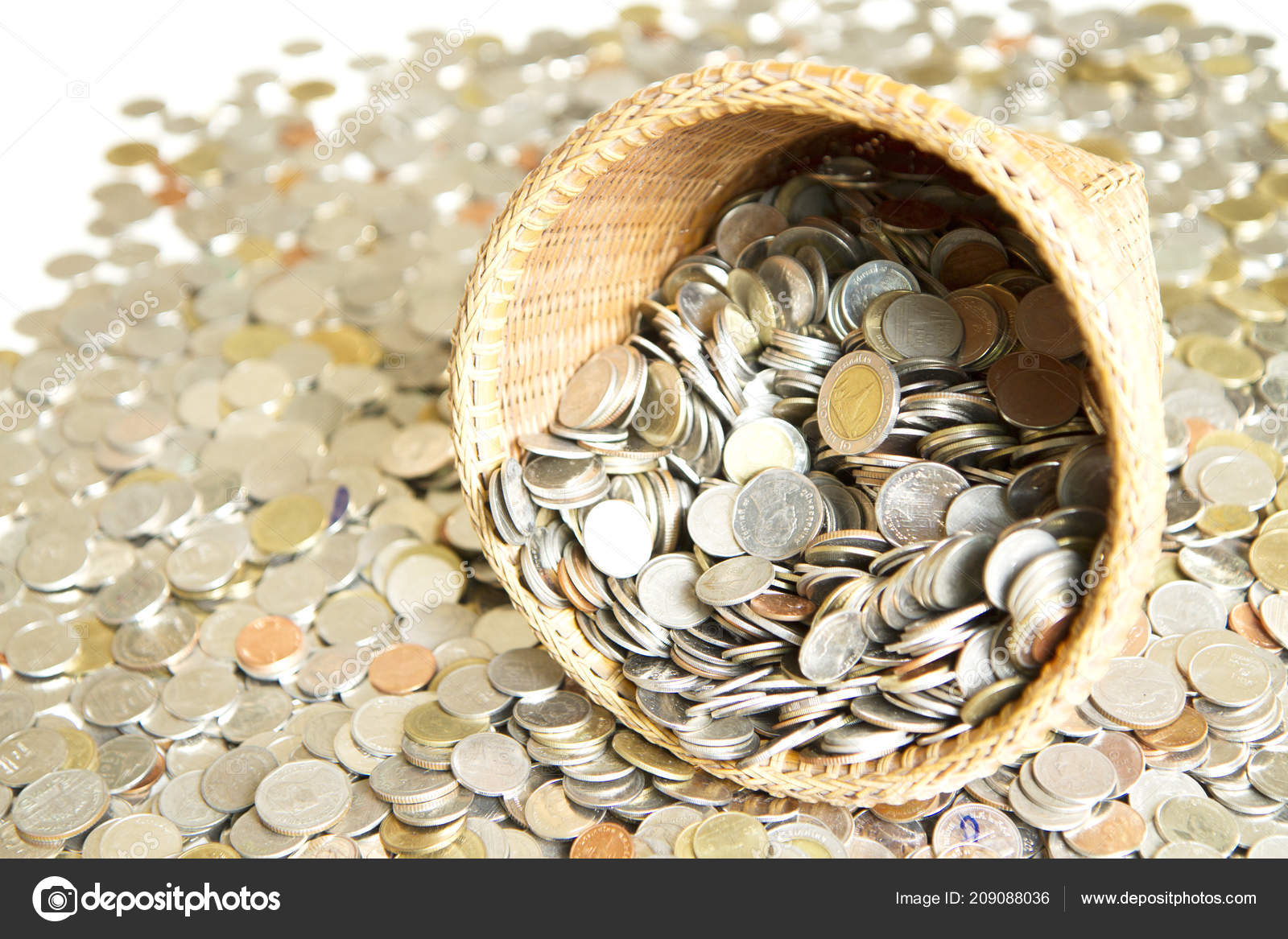 Saving Money Concept Collecting Coins Basket Coins Background ...