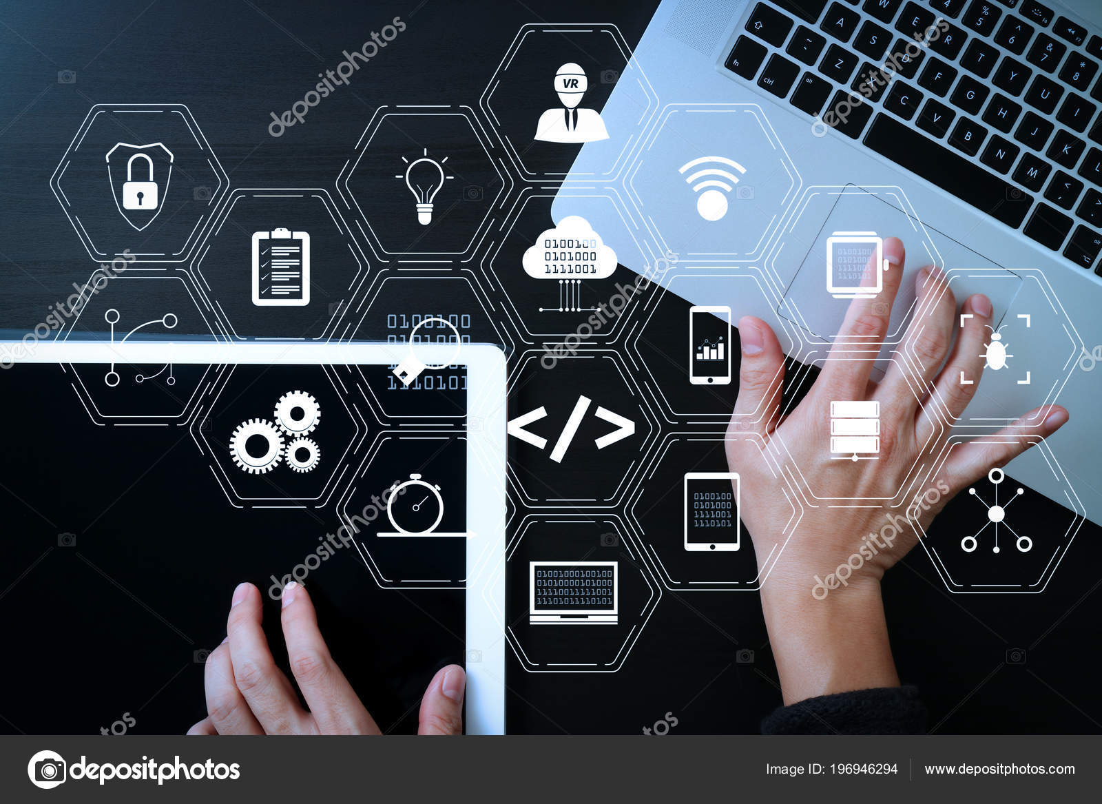 Coding Software Developer Work Augmented Reality Dashboard Computer ...