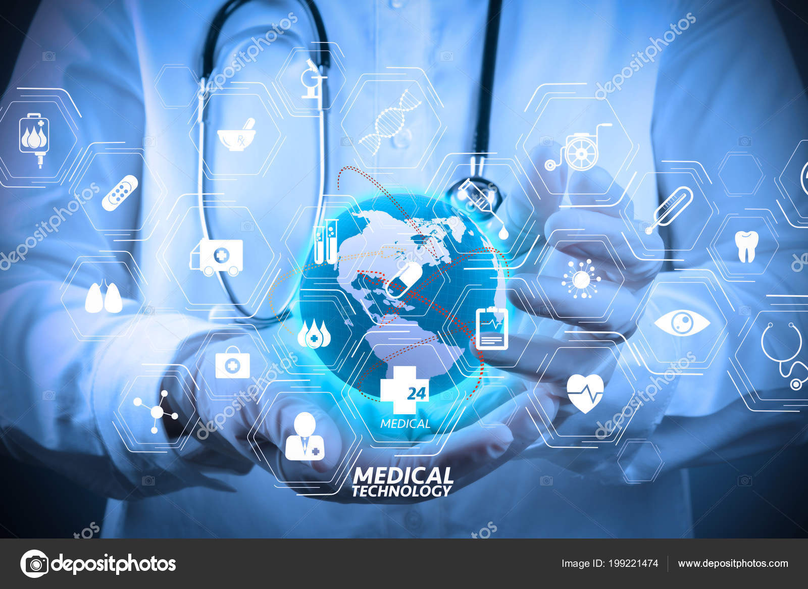 Modern Medical Technology Diagram Concept Smart Doctor Showing Globe ...