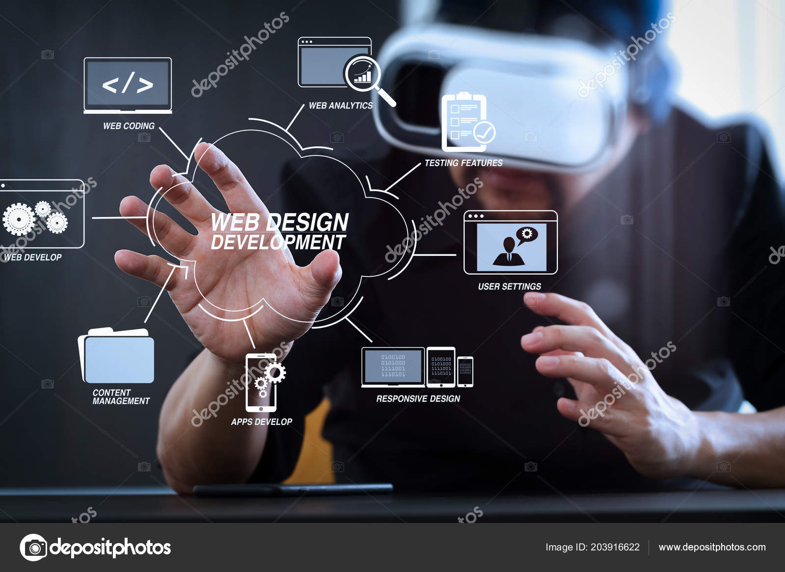 Developing Programming Coding Technologies Website Design Virtual Diagram Businessman Wearing ...