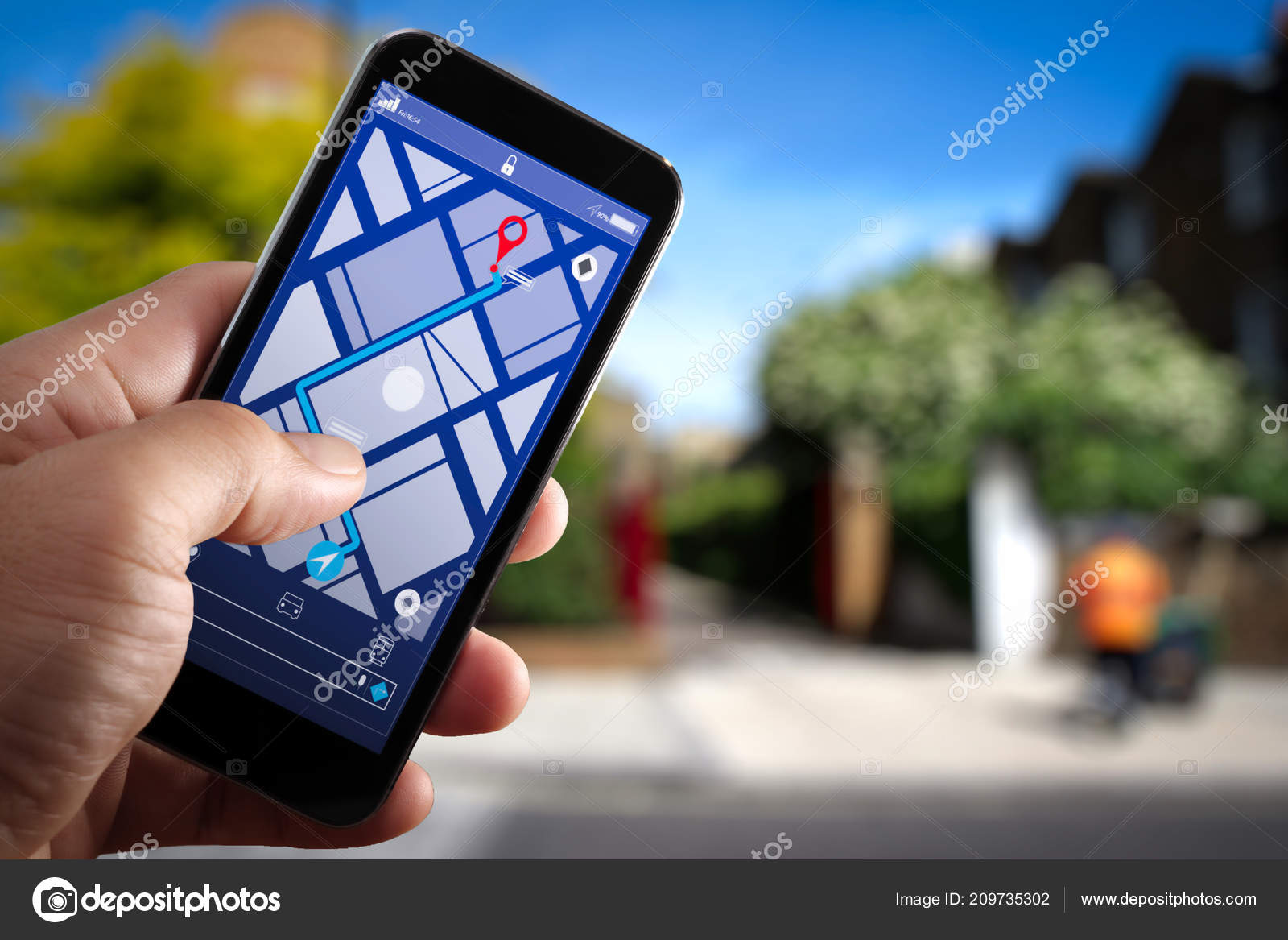 Close Tourist Using Gps Map Navigation Smartphone Application Screen ...