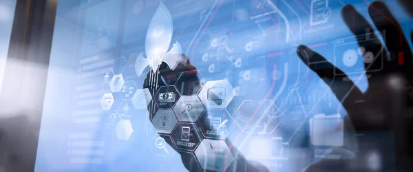 AR virtual screen dashboard with project management with icons of ...