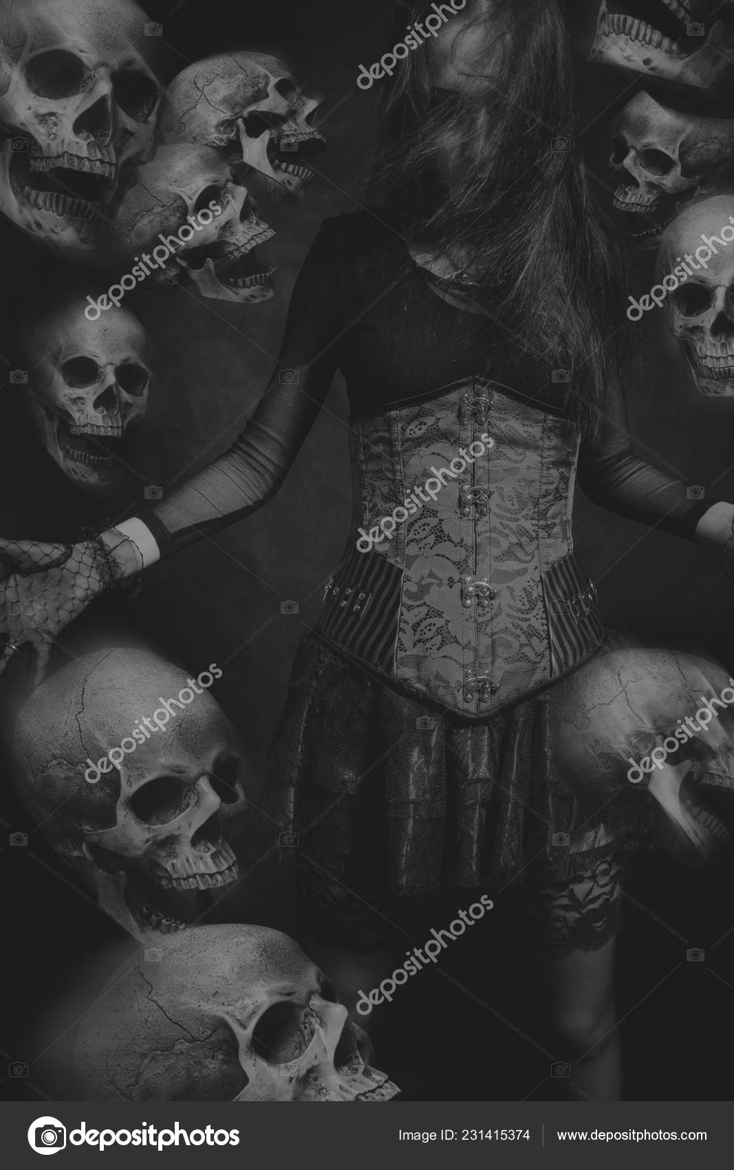 Gothic Girl Red Corset Summoning Horde Skulls Stock Photo by ©IgorFaun ...