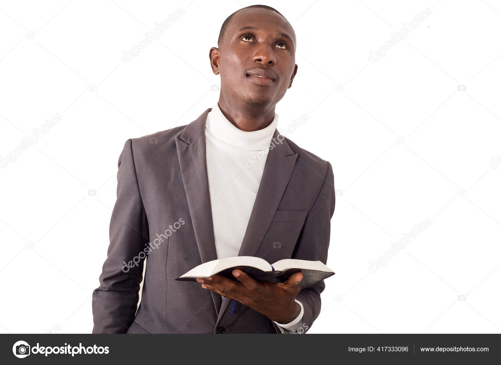 Portrait Young Pastor Standing Reading Bible His Hand Stock Photo by ...