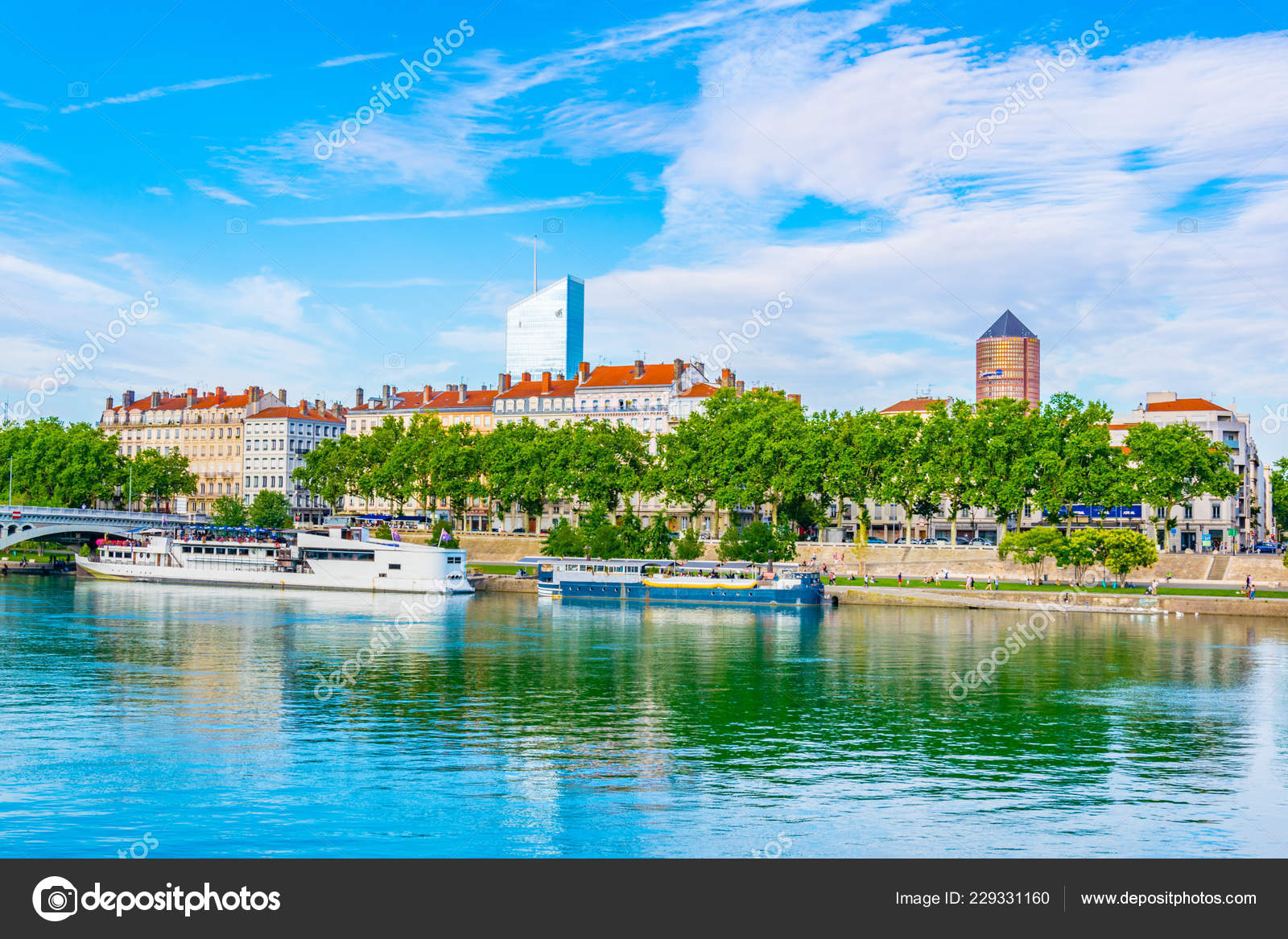 Lyon France July 2017 Riverside Rhone River Part Dieu Center — Stock ...