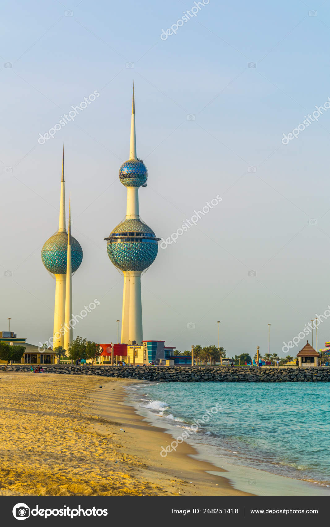 View of the Kuwait Towers - the best known landmark of Kuwait City ...