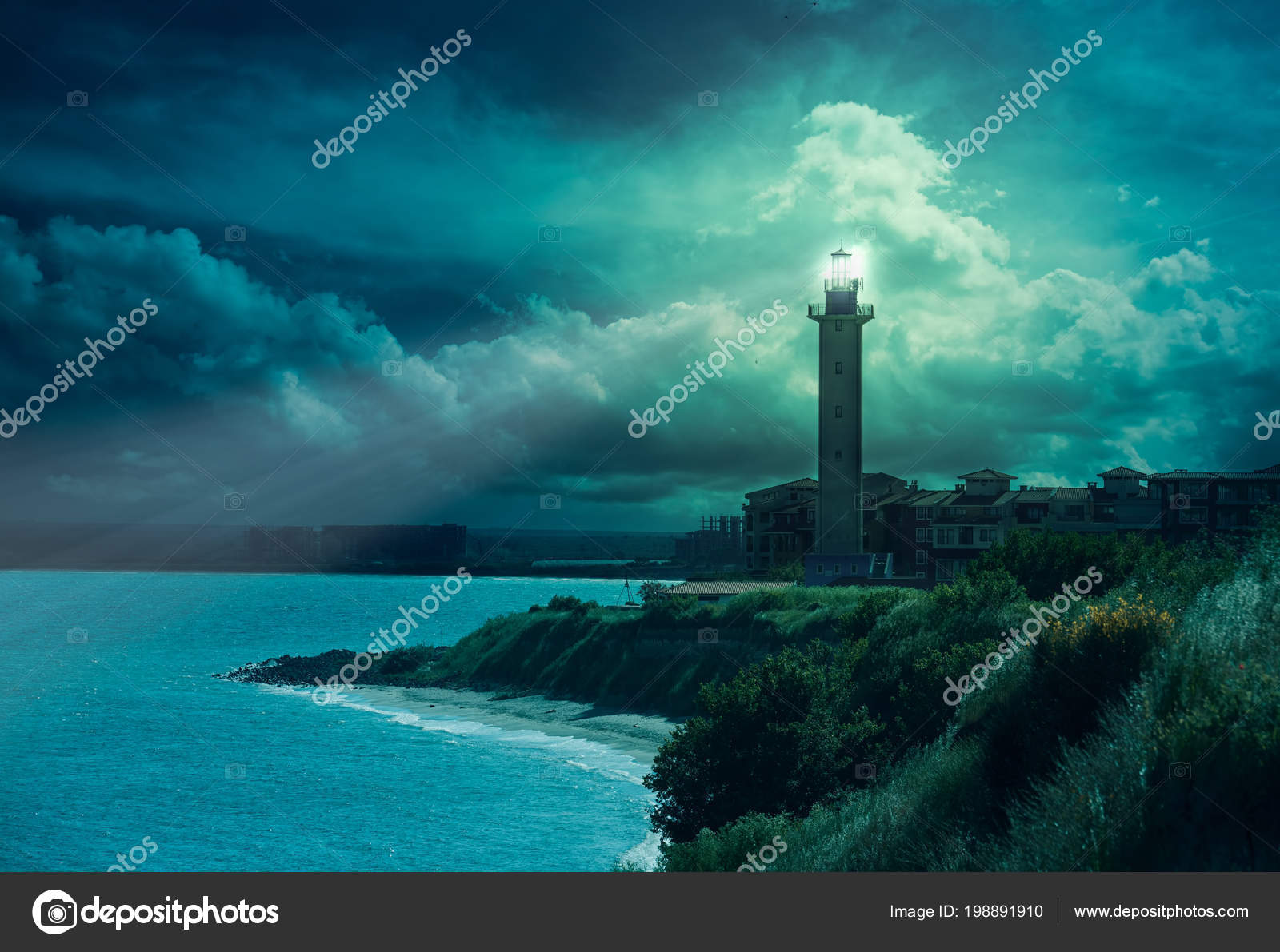Lighthouse Bad Weather Background Stock Photo by ©baronb 198891910