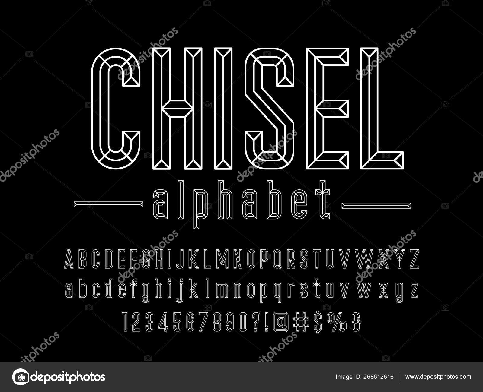 Chisel Style Alphabet Design Uppercase Lowercase Number Symbols Stock ...