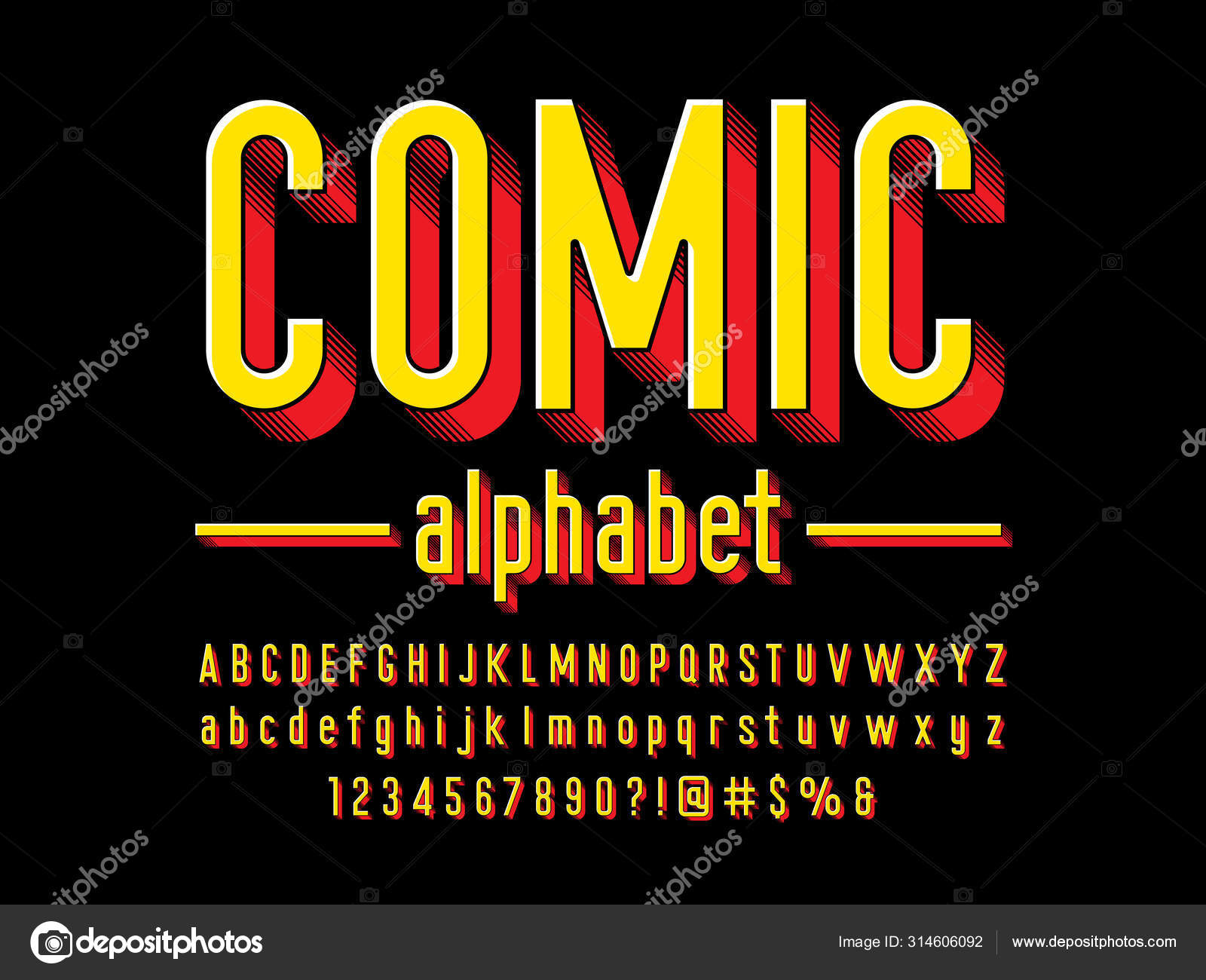 Superhero Comic Style Vector Font Uppercase Lowercase Numbers Symbols ...