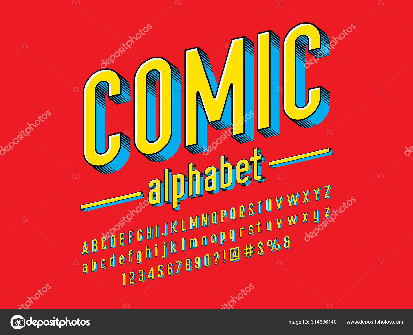 Superhero Comic Style Vector Font Uppercase Lowercase Numbers Symbols ...
