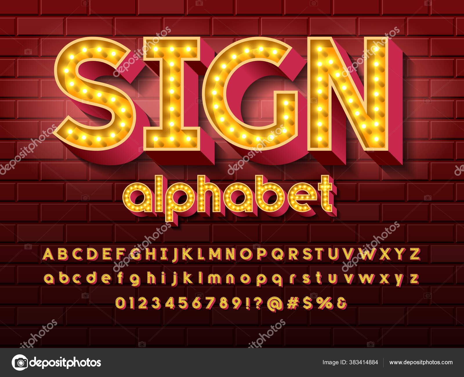 Light Bulb Style Alphabet Design Uppercase Lowercase Numbers Symbols ...