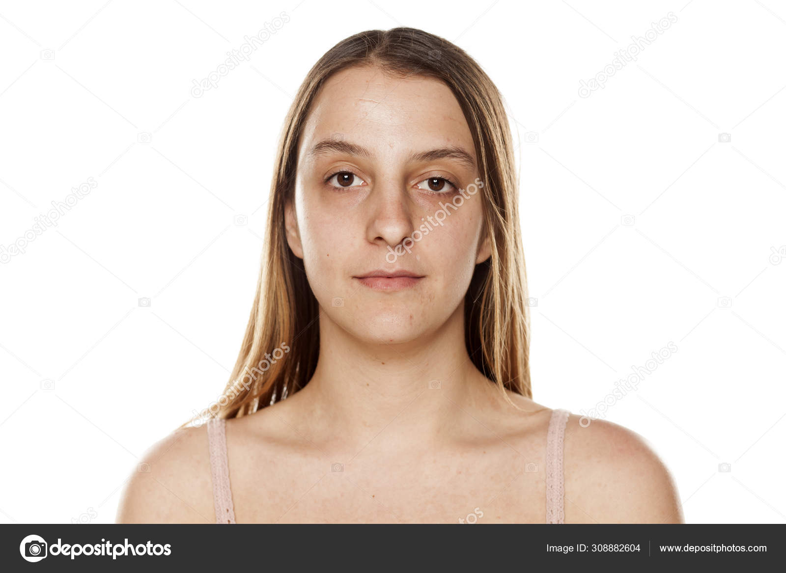 Young Woman Makeup White Background — Stock Photo © VGeorgiev #308882604