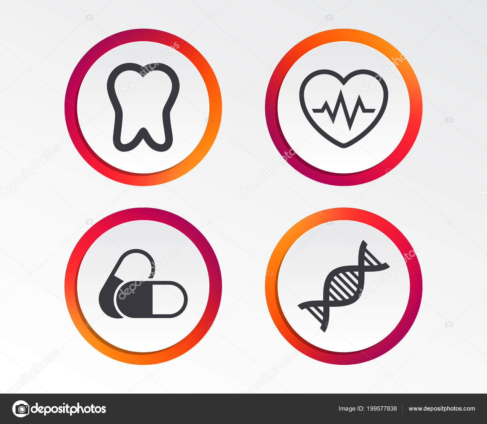 Pills Tooth Dna Heart Cardiogram Signs White Background Stock Vector ...