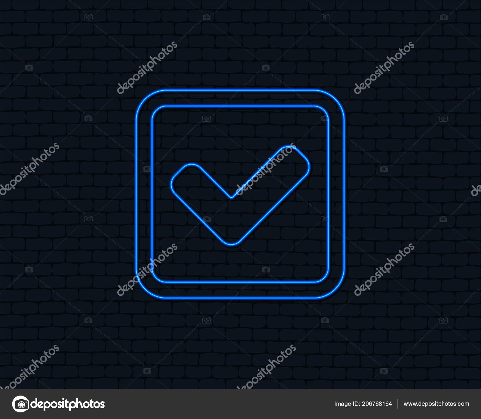 Neon Light Check Mark Sign Icon Yes Square Symbol Confirm Stock Vector ...