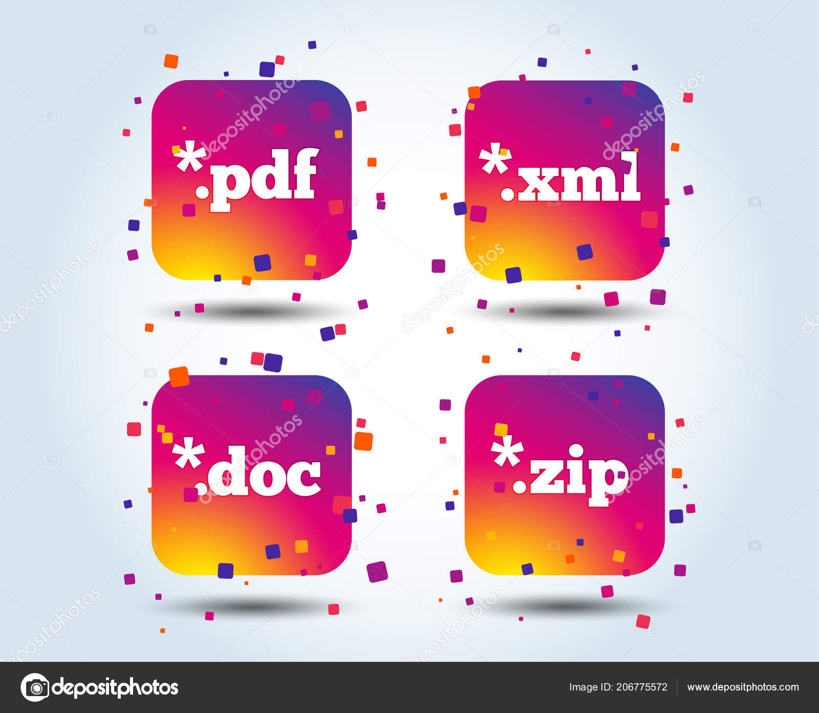 Document Icons File Extensions Symbols Pdf Zip Zipped Xml Doc Stock ...