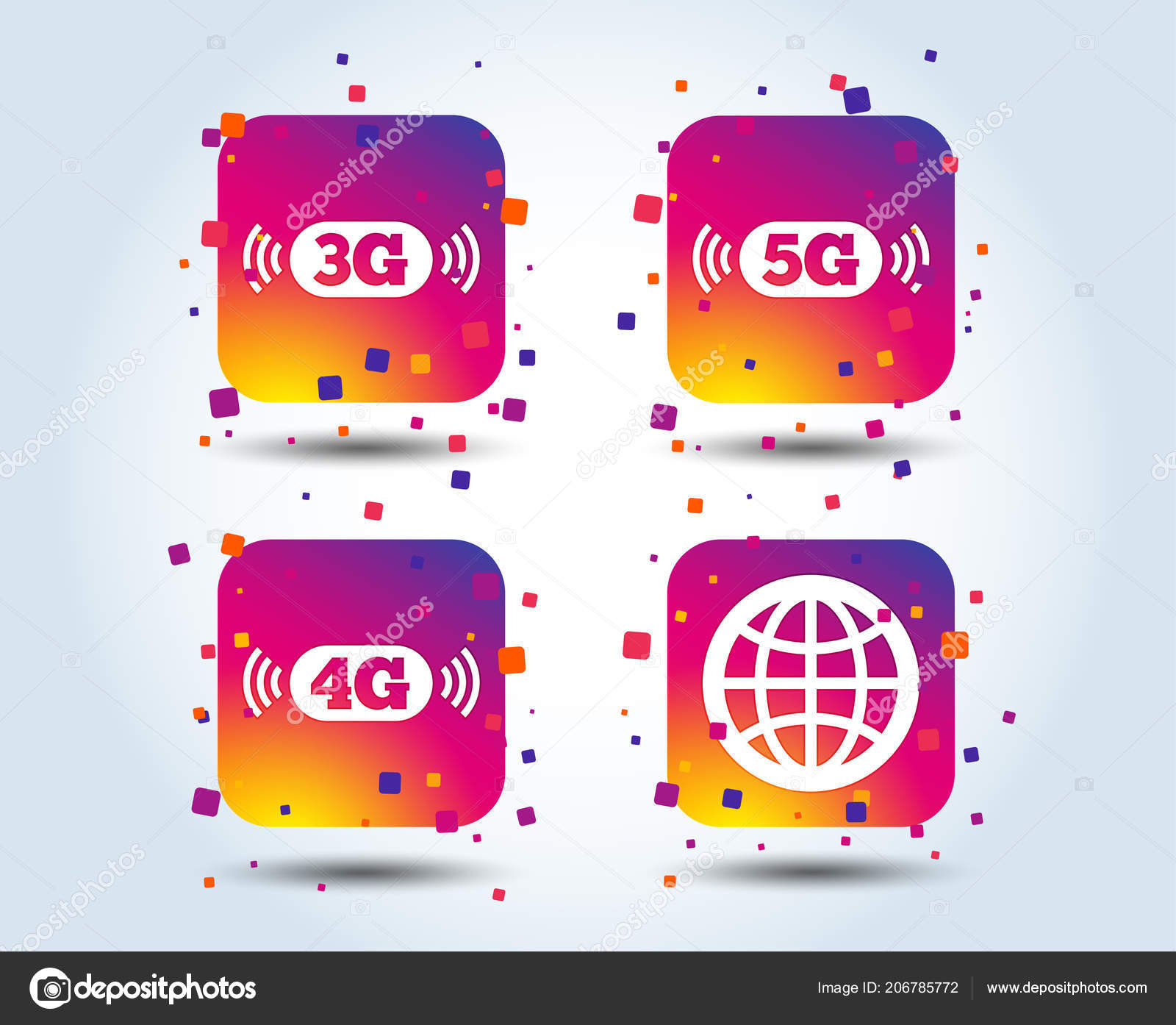 Mobile Telecommunications Icons Technology Symbols World Globe Sign ...