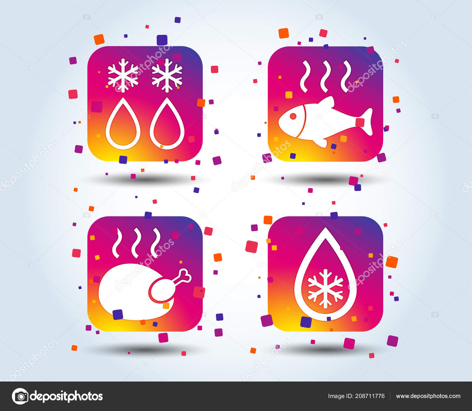 Defrosting Drop Snowflake Icons Hot Fish Chicken Signs Ice Water Stock ...