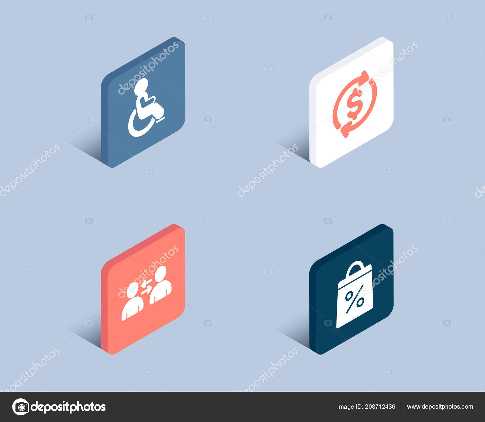 Set Communication Dollar Exchange Disabled Icons Shopping Bag Sign ...