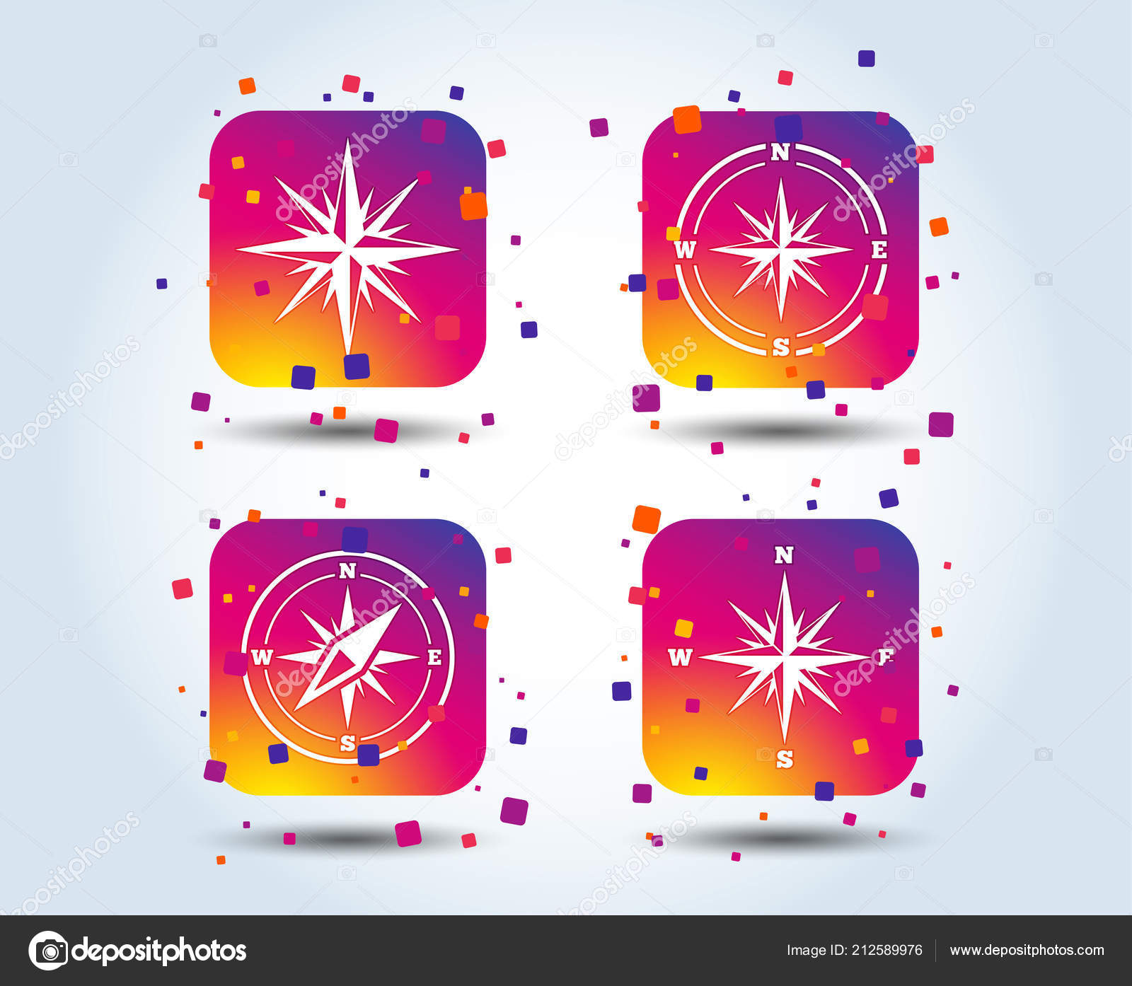 Windrose Navigation Icons Compass Symbols Coordinate System Sign Colour Gradient Stock Vector ...