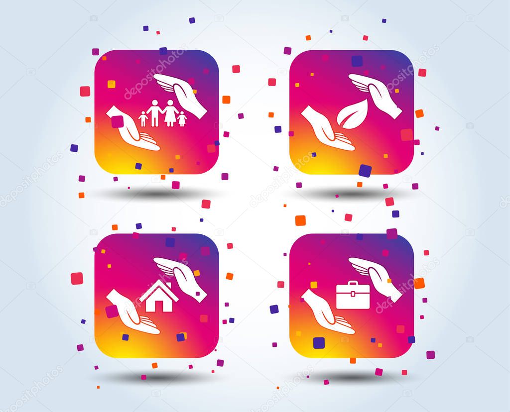 Iconos del seguro de manos. Símbolos del seguro de vida humano. Símbolo ...