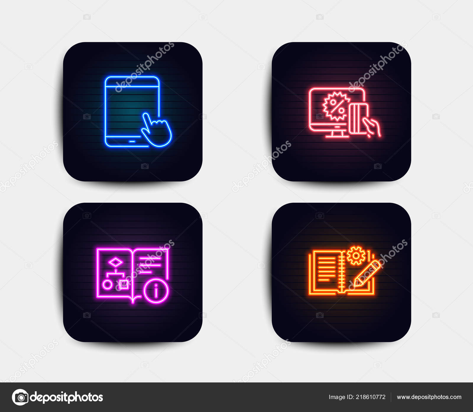 Neon Glow Lights Set Technical Algorithm Tablet Online Shopping Icons Stock Vector Image by ...