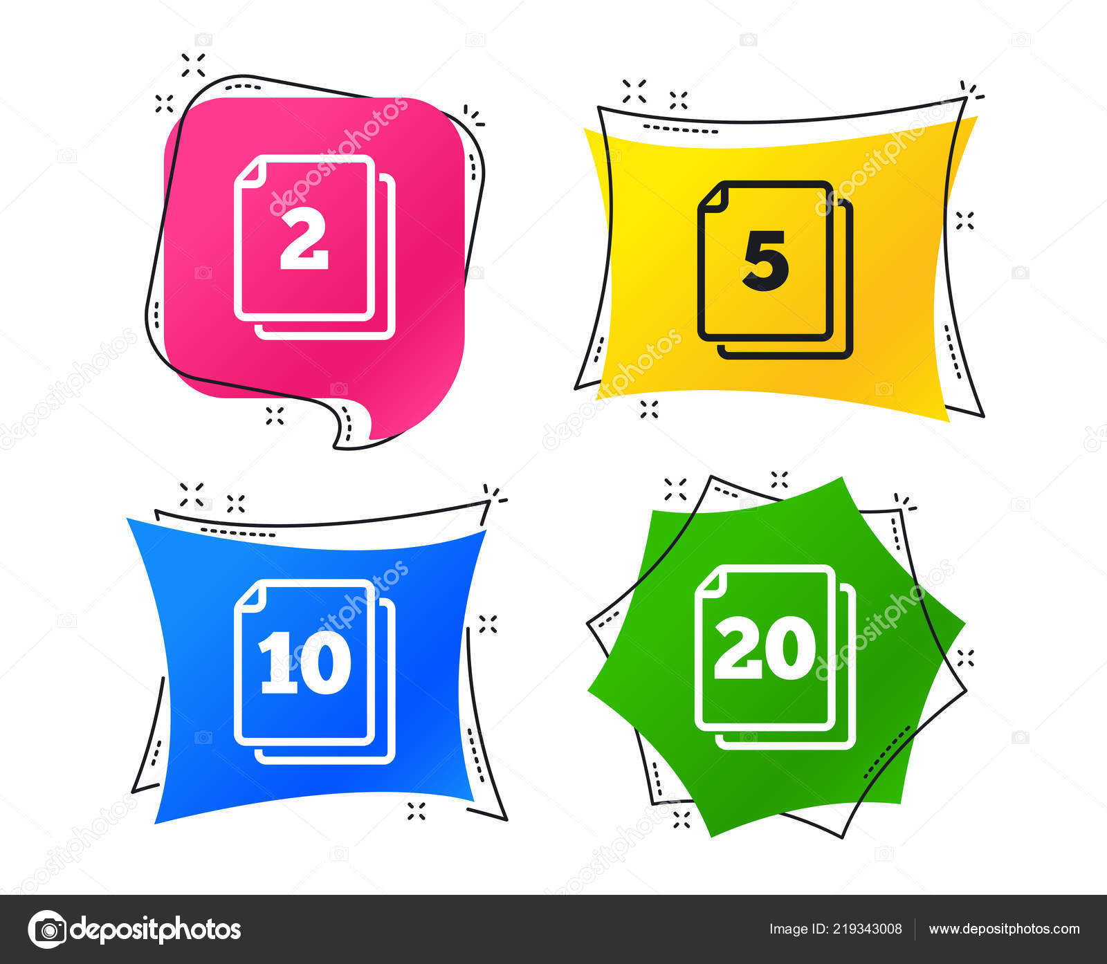Pack Sheets Icons Quantity Package Symbols Paper Units Pack Signs Stock ...