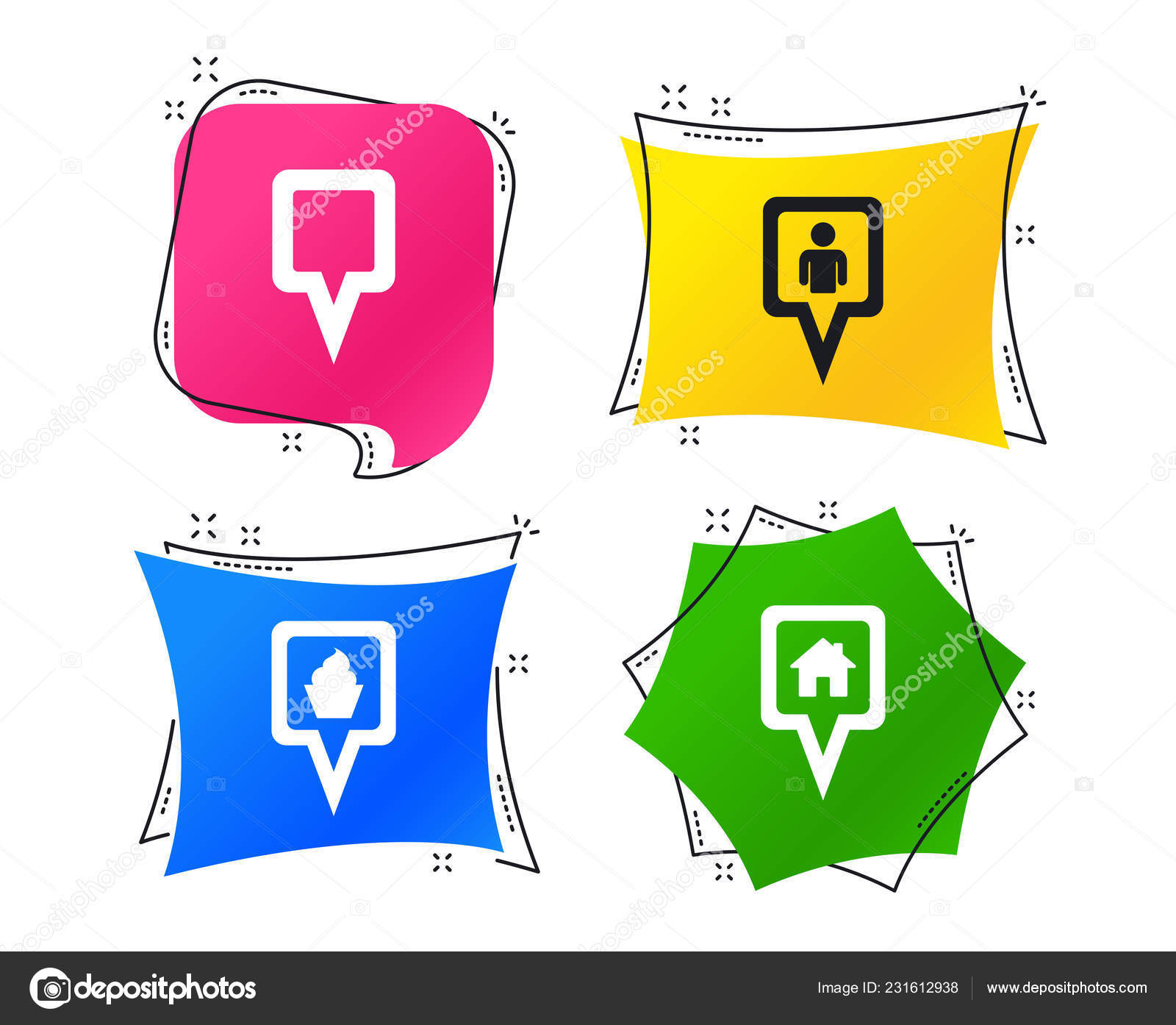 Map Square Pointer Icons Home Food User Location Symbols Restaurant ...