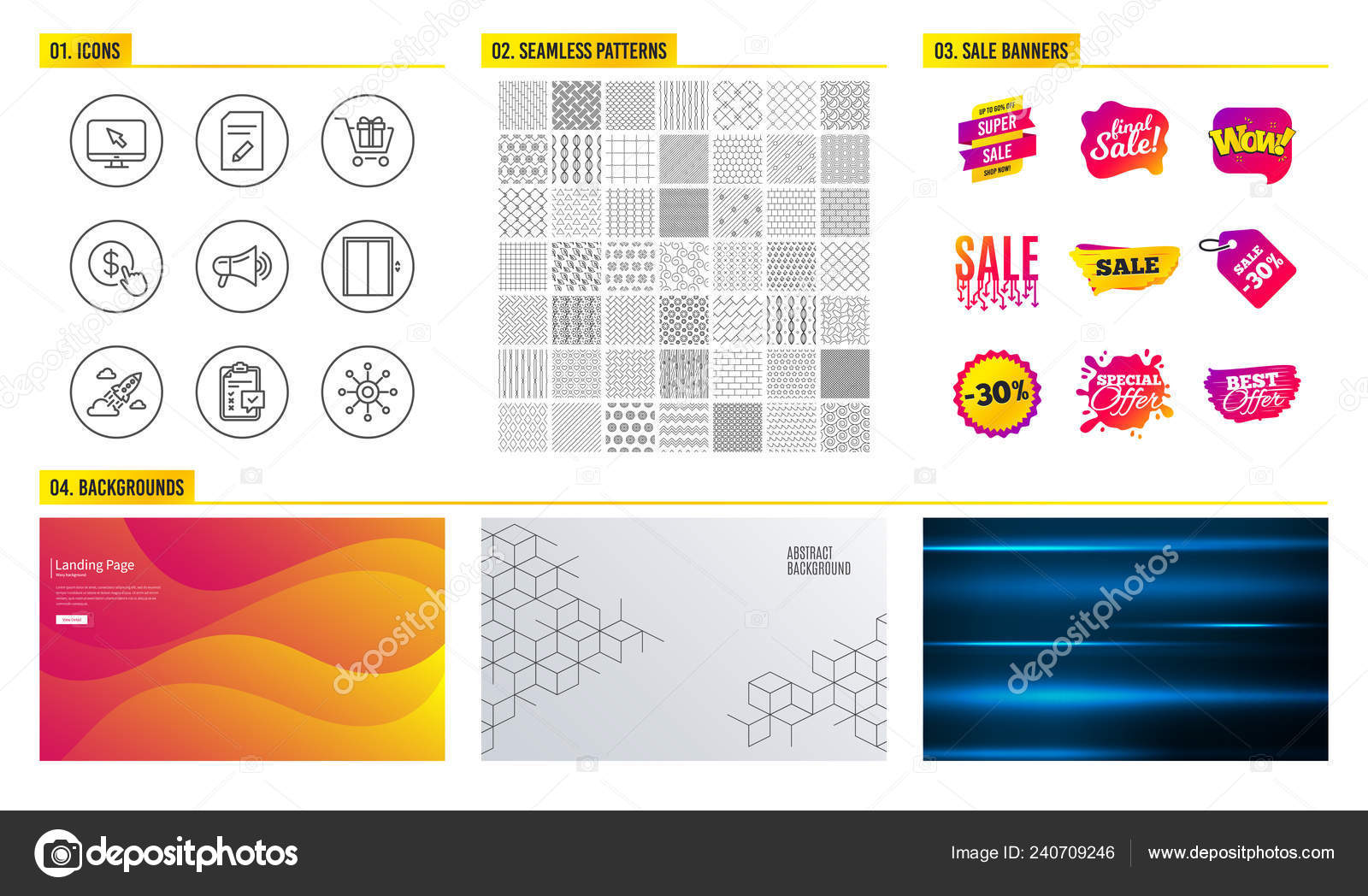 Seamless Pattern Shopping Mall Banners Set Shopping Cart Lift Edit ...