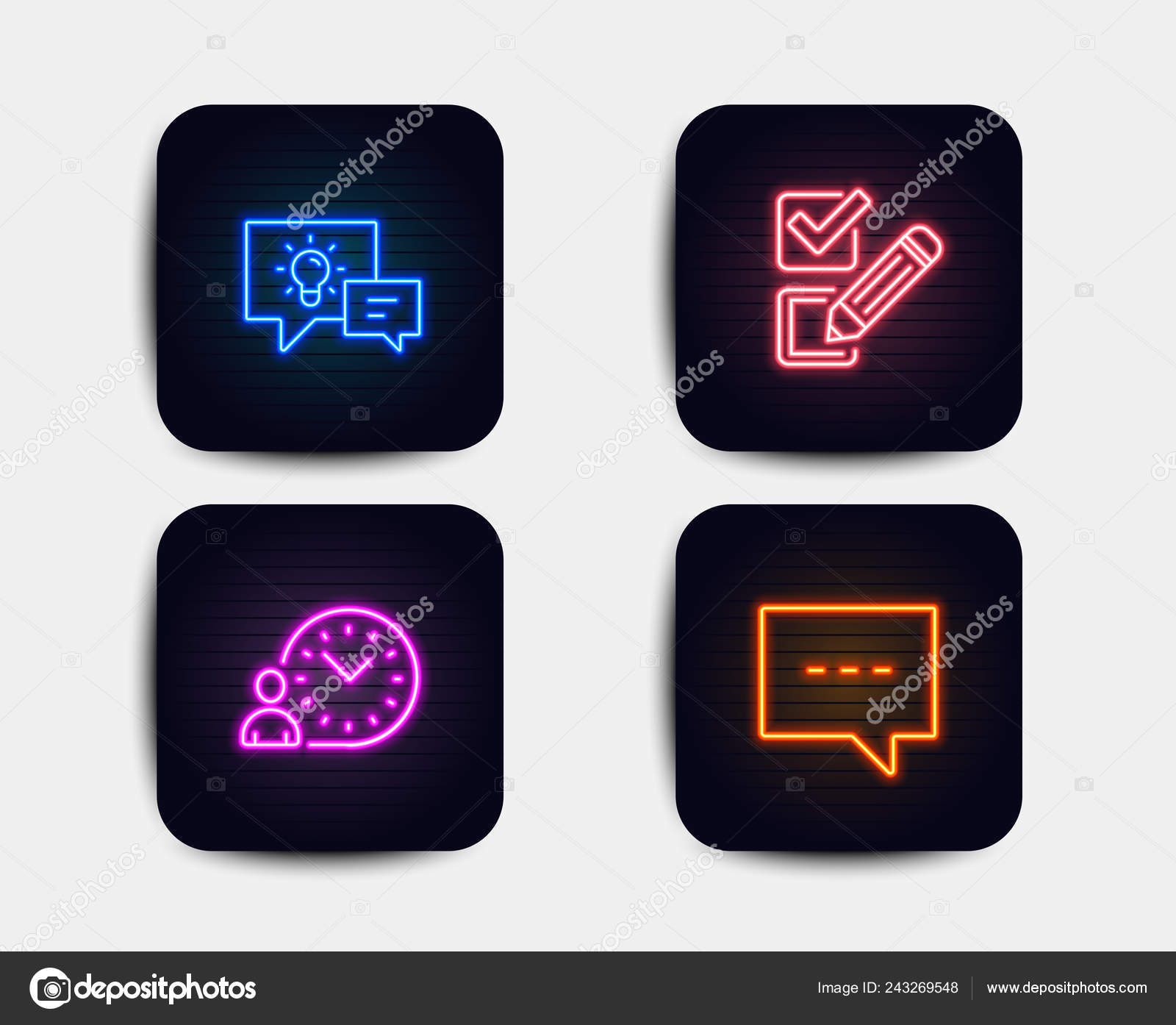 Neon Glow Lights Set Checkbox Time Management Idea Lamp Icons Stock ...